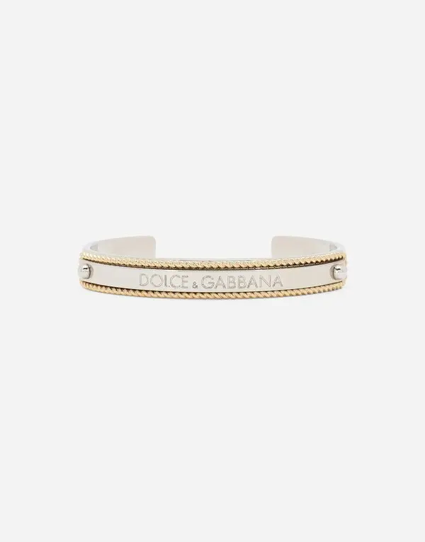 Dolce & Gabbana Logo-engraved Cord-effect Cuff Bracelet - White