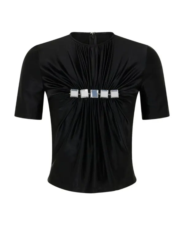 Rabanne Embellished Draped Mock Neck Top