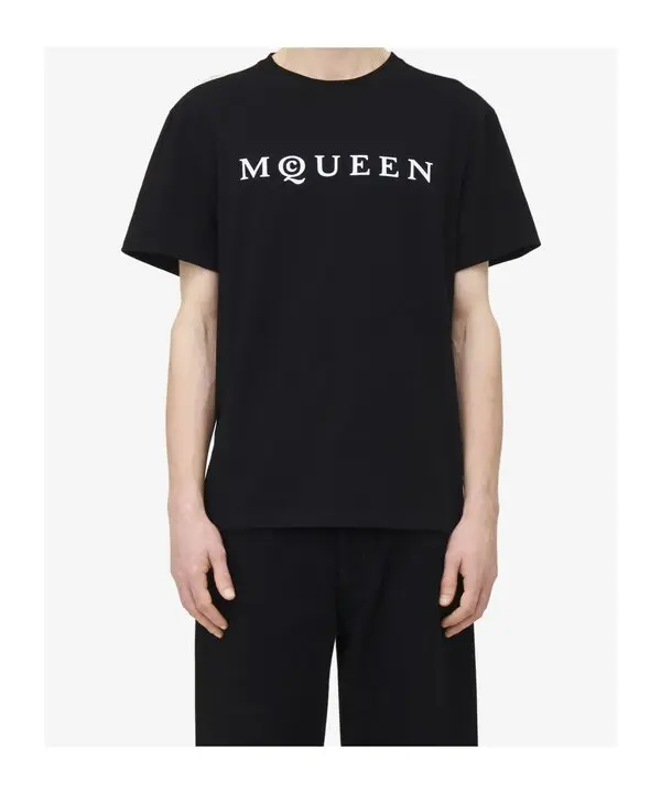 Alexander McQueen Flocked-logo Crewneck T-shirt - Black