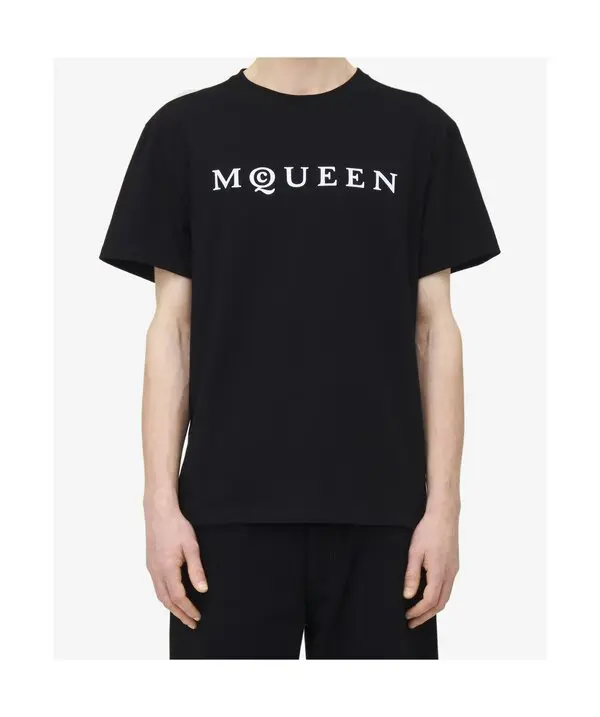 Alexander McQueen Flocked-logo Crewneck T-shirt - Black
