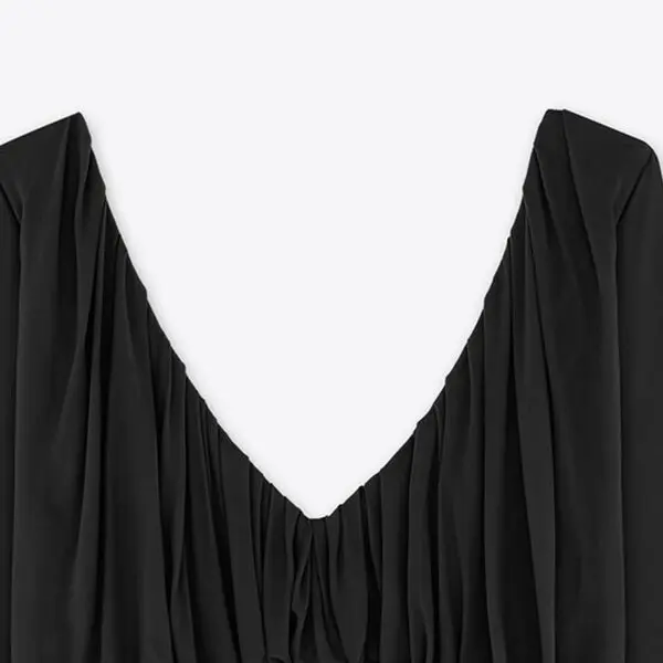 Saint Laurent Cropped Jersey Top With Pleated Details - Black