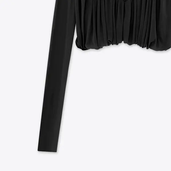 Saint Laurent Cropped Jersey Top With Pleated Details - Black