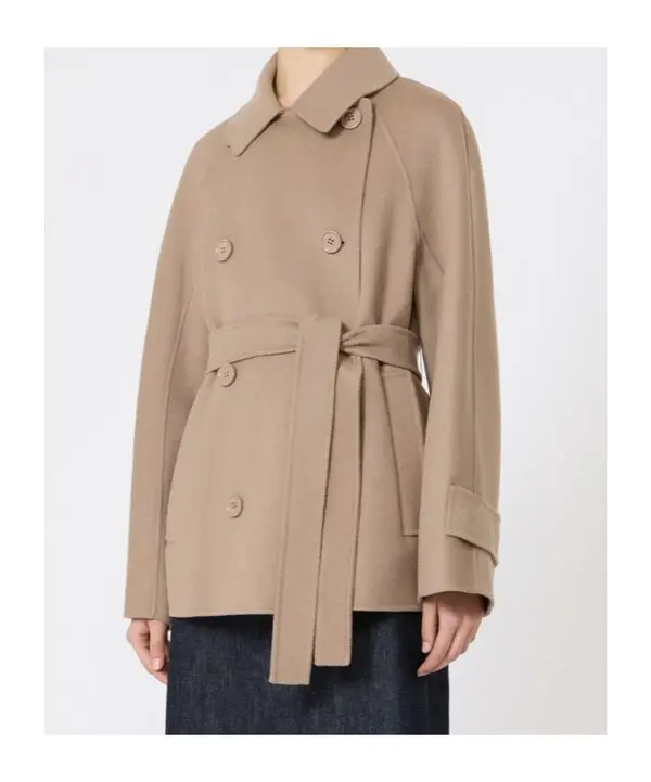 Max Mara Louise Double Breasted Short Belted Jacket - Beige