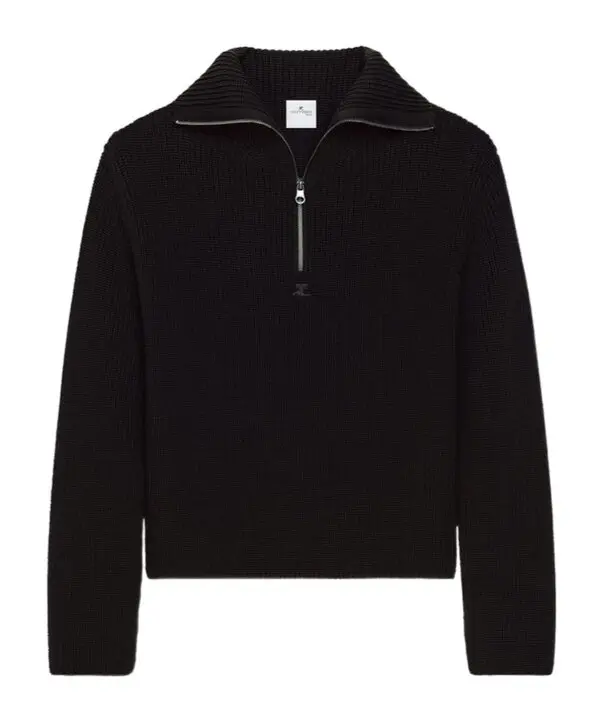 COURREGES Courrèges Half-zip Jumper With Logo Embroidery - Black