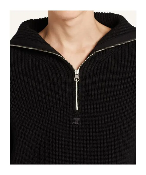 COURREGES Courrèges Half-zip Jumper With Logo Embroidery - Black
