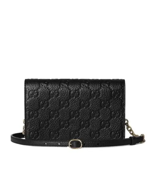 Gucci Chain Linked Gg Emblem Wallet - Black