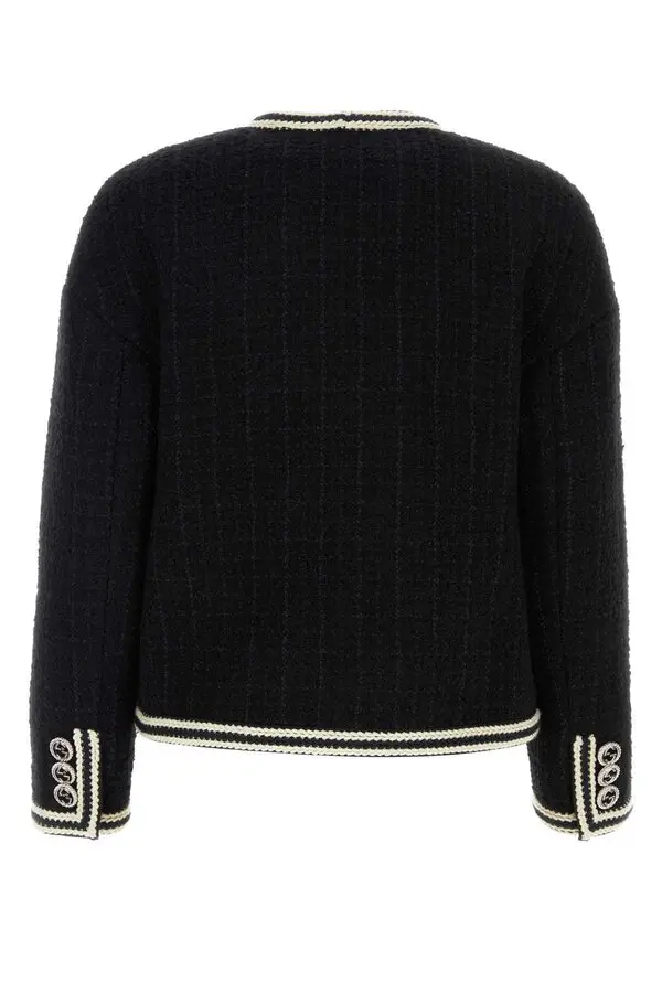 Gucci Interlocking G Tweed Jacket With Crystal Brooch