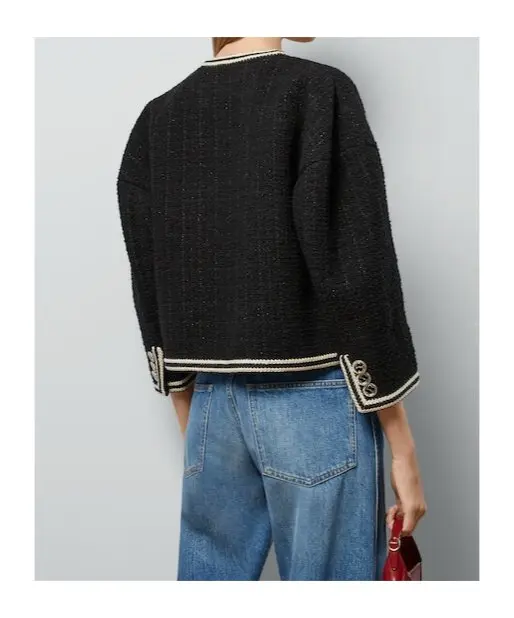 Gucci Interlocking G Tweed Jacket With Crystal Brooch