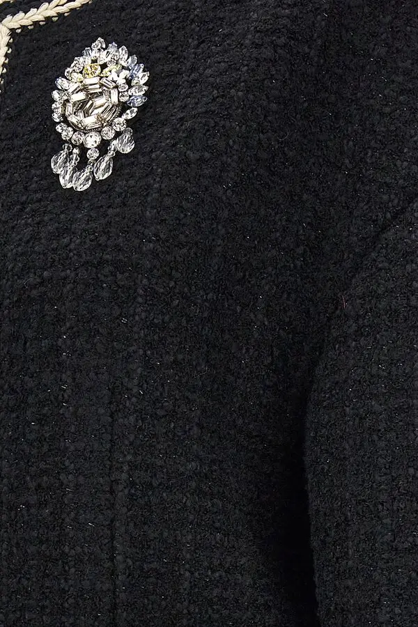 Gucci Interlocking G Tweed Jacket With Crystal Brooch