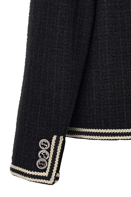 Gucci Interlocking G Tweed Jacket With Crystal Brooch