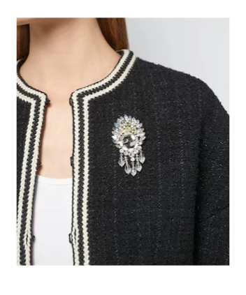 Gucci Interlocking G Tweed Jacket With Crystal Brooch