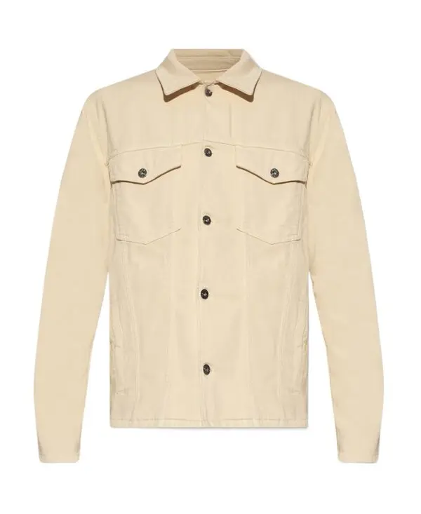 Off-White Motif Embroidered Buttoned Denim Jacket - Nude