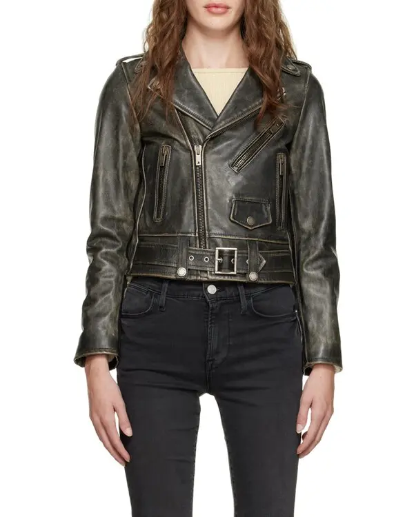 GOLDEN GOOSE Leather Biker Jacket With Cracked Effect