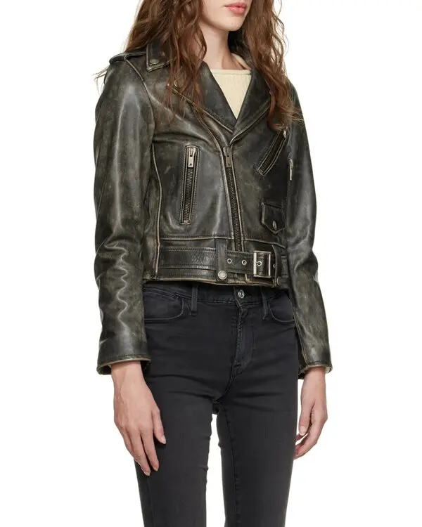 GOLDEN GOOSE Leather Biker Jacket With Cracked Effect