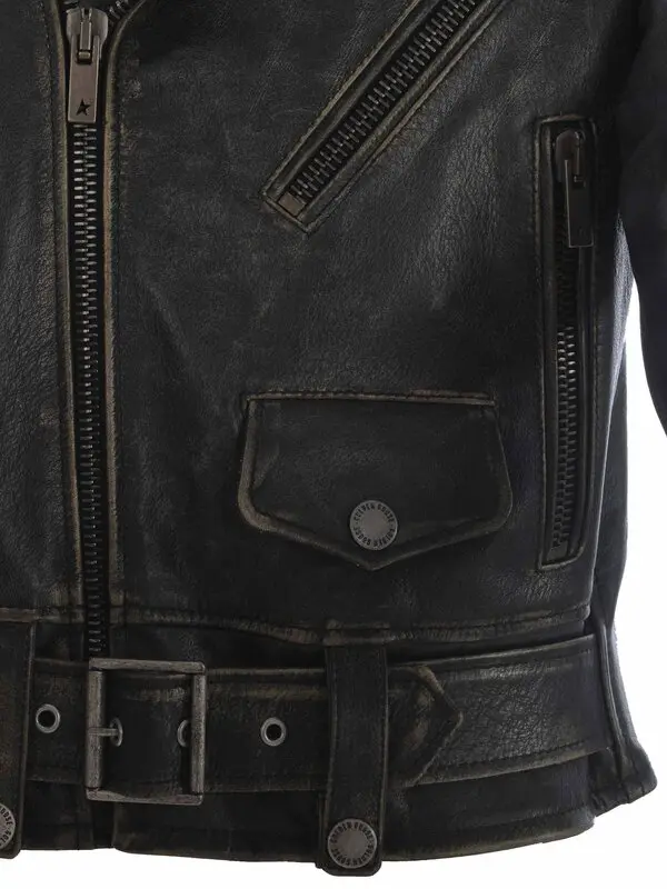 GOLDEN GOOSE Leather Biker Jacket With Cracked Effect