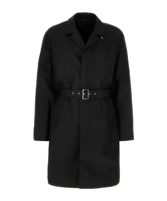 Prada Long Sleeved Belted Coat - Black