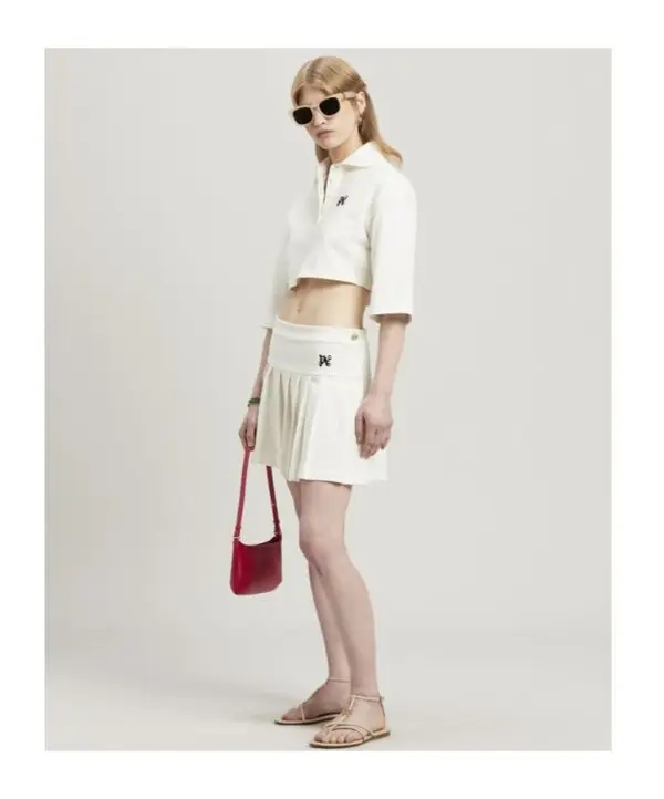 Palm Angels Monogram Embroidered Cropped Polo Shirt - White