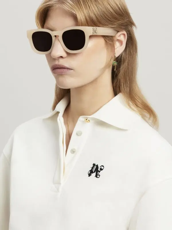 Palm Angels Monogram Embroidered Cropped Polo Shirt - White