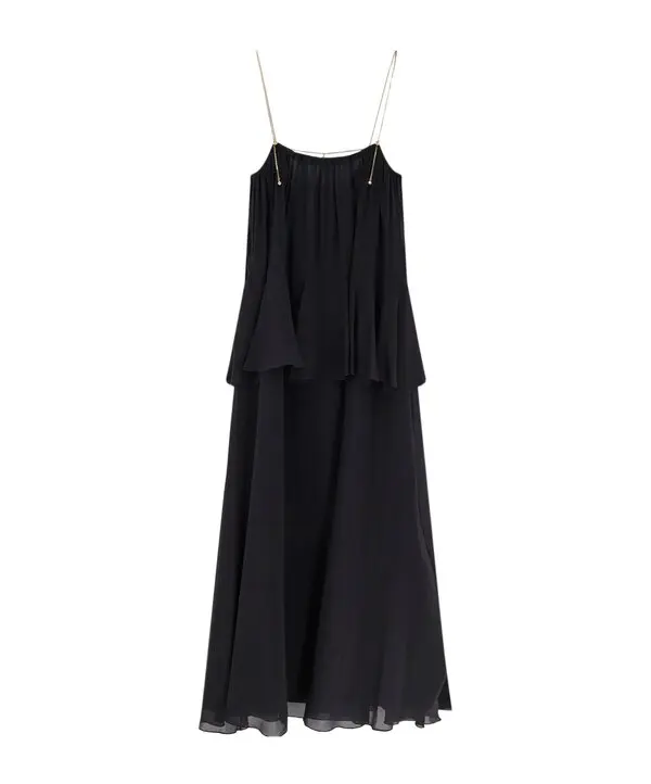 Chloé Sleeveless Layered Maxi Dress With Metal Chain Straps
