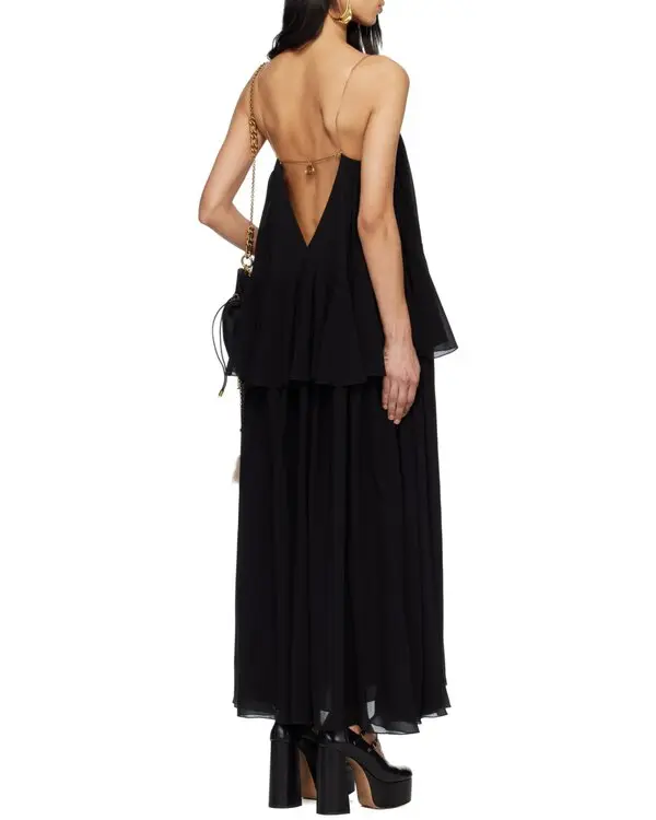 Chloé Sleeveless Layered Maxi Dress With Metal Chain Straps