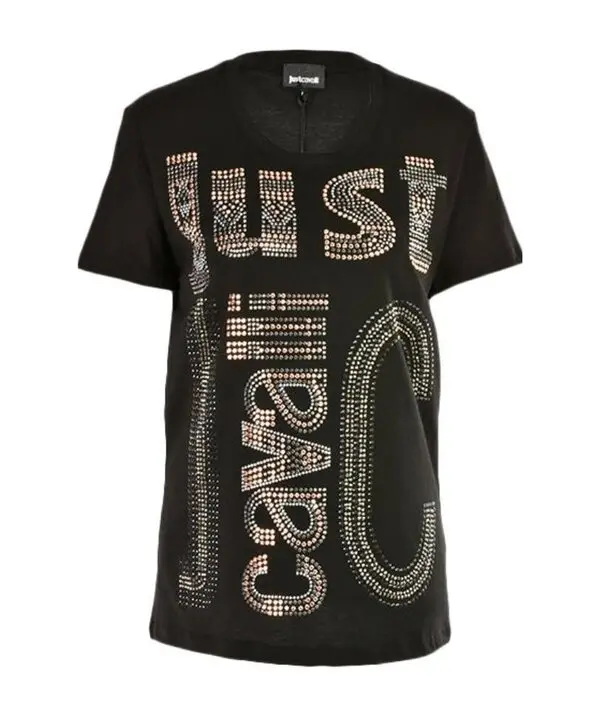 Just Cavalli Letter Hot Diamond Short-sleeved T-shirt - Black