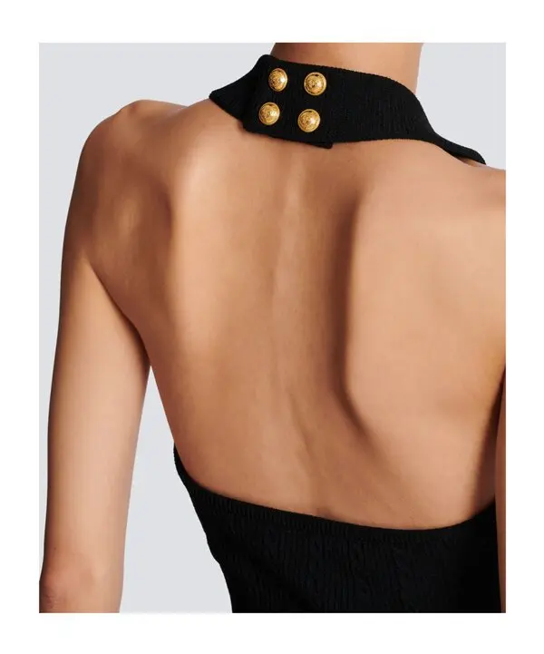Balmain Cable-knit Open-back Halter Top - Black