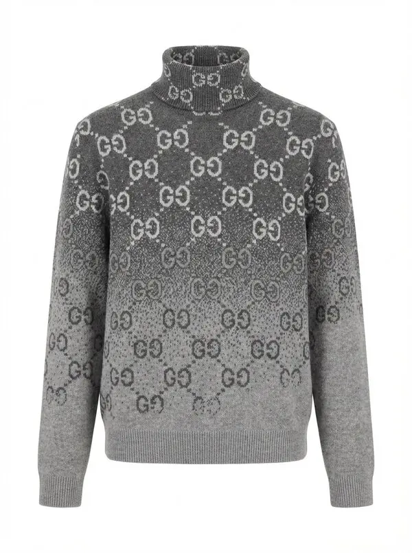 Gucci Gg Jacquard High Neck Jumper - Gray And White