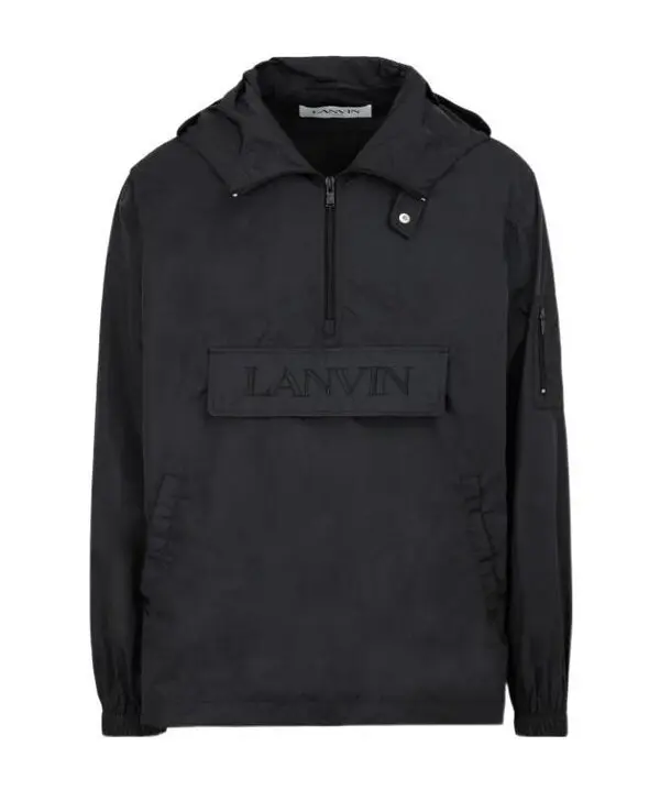 LANVIN Logo-embroidered Hooded Windbreaker Jacket - Black