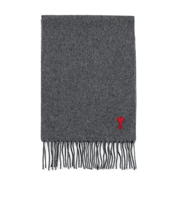 AMI Paris Logo Embroidered Fringed Scarf - No