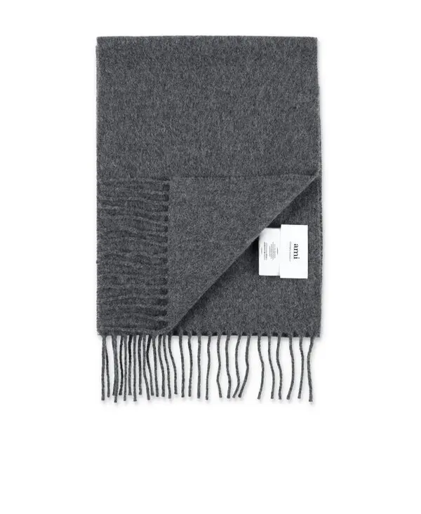 AMI Paris Logo Embroidered Fringed Scarf