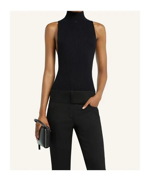COURREGES Courrèges Sleeveless Ribbed Knit High Neck Tank Top With Logo - Black