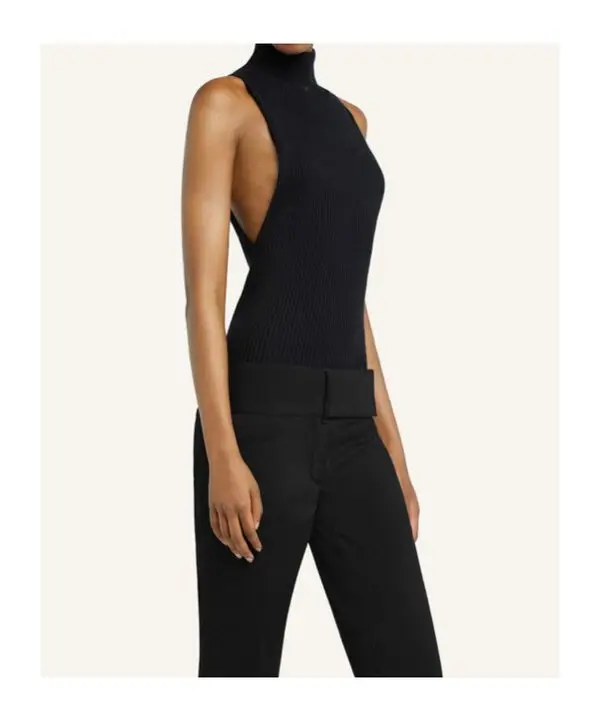 COURREGES Courrèges Sleeveless Ribbed Knit High Neck Tank Top With Logo - Black