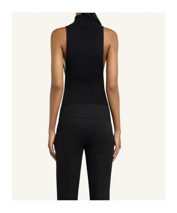 COURREGES Courrèges Sleeveless Ribbed Knit High Neck Tank Top With Logo - Black