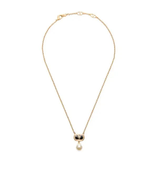 Valentino Garavani Vlogo Signature Ovalette Necklace With Pearl - Yellow