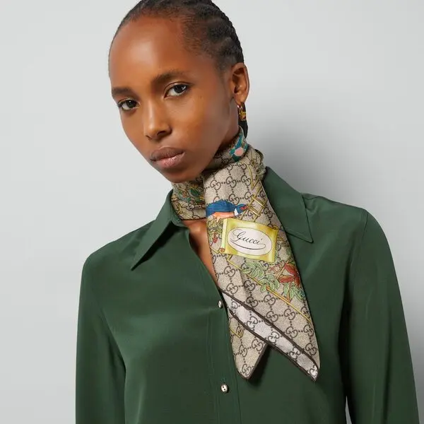 Gucci Floral Print Scarf - Nude