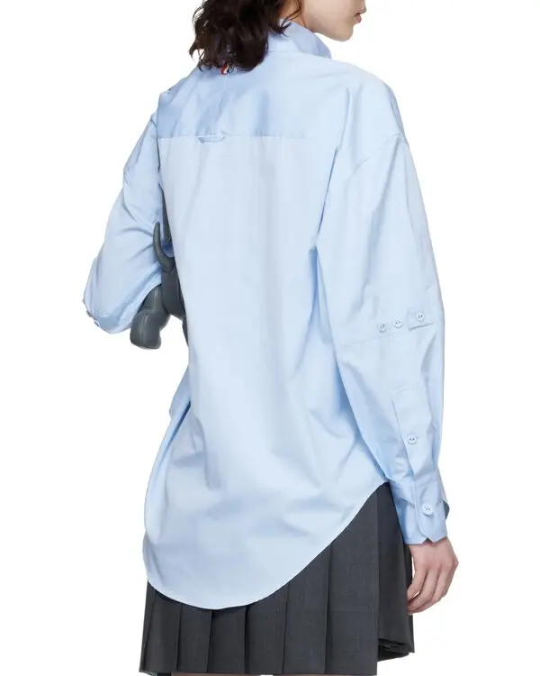 Thom Browne Oversized Poplin Crest Embroidery Shirt - Light Blue