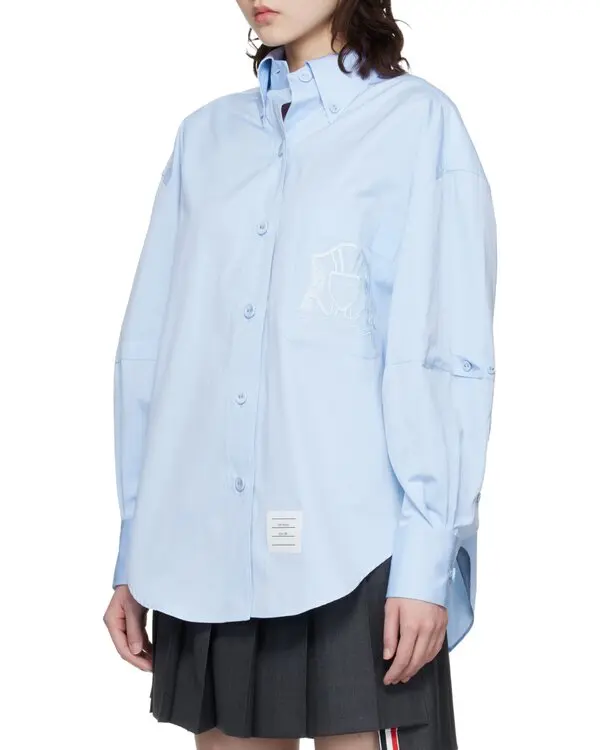 Thom Browne Oversized Poplin Crest Embroidery Shirt - Light Blue