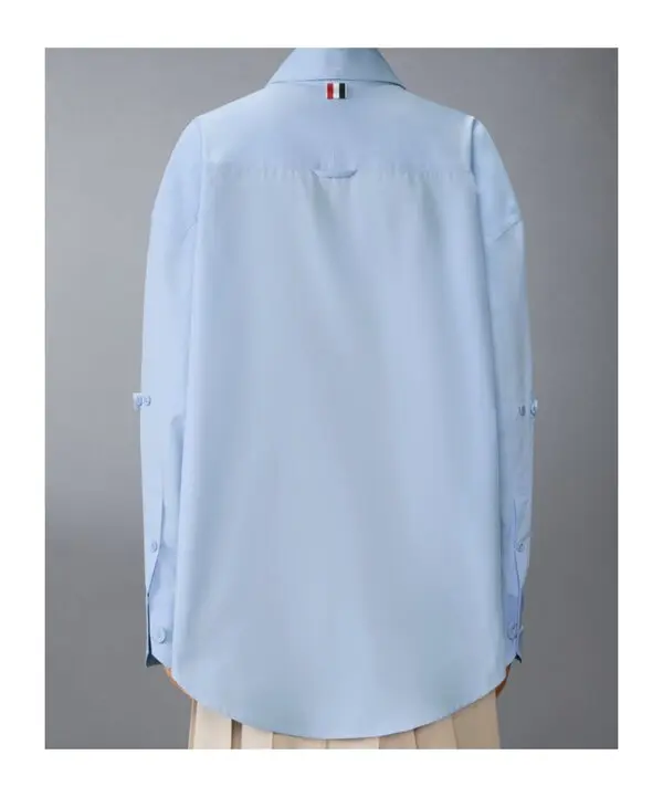 Thom Browne Oversized Poplin Crest Embroidery Shirt - Light Blue