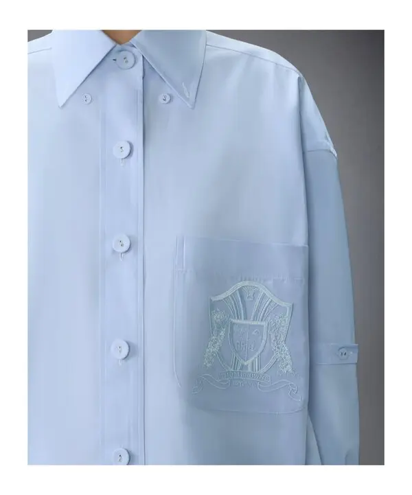 Thom Browne Oversized Poplin Crest Embroidery Shirt - Light Blue