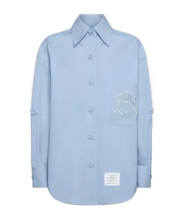 Thom Browne Oversized Poplin Crest Embroidery Shirt - Light Blue