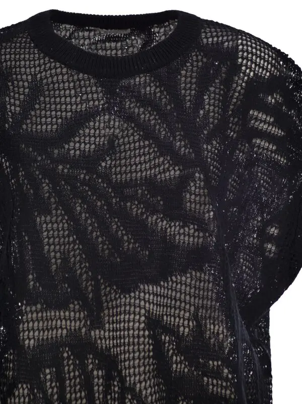 Brunello Cucinelli Openwork Knit T-shirt With Sequins