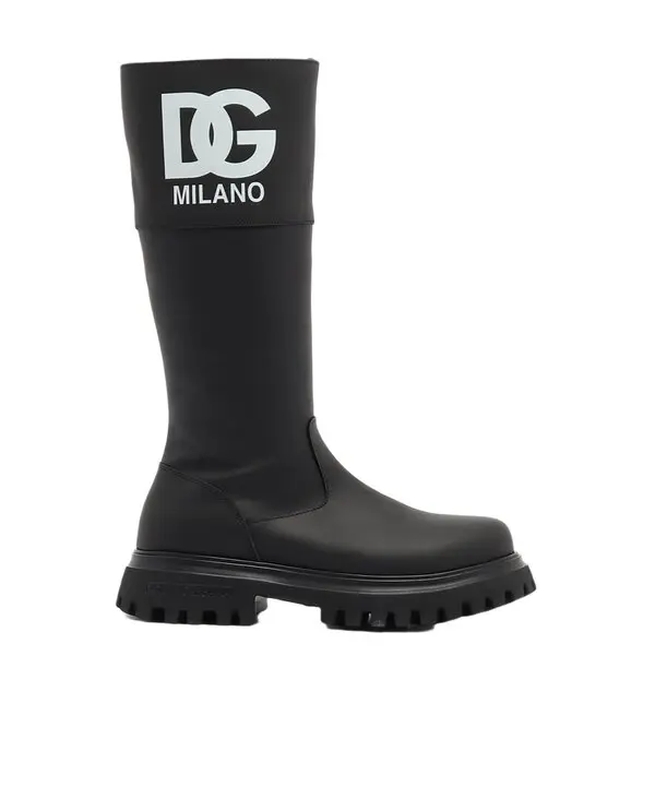 Dolce & Gabbana Logo Print Knee High Boots