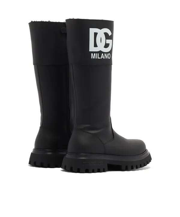 Dolce & Gabbana Logo Print Knee High Boots