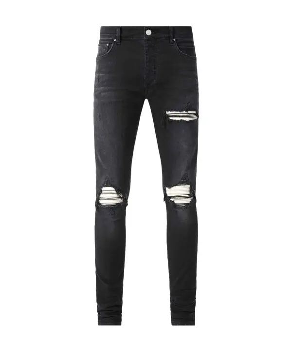 Amiri Distressed Wash Jeans With Logo Patch - Black
