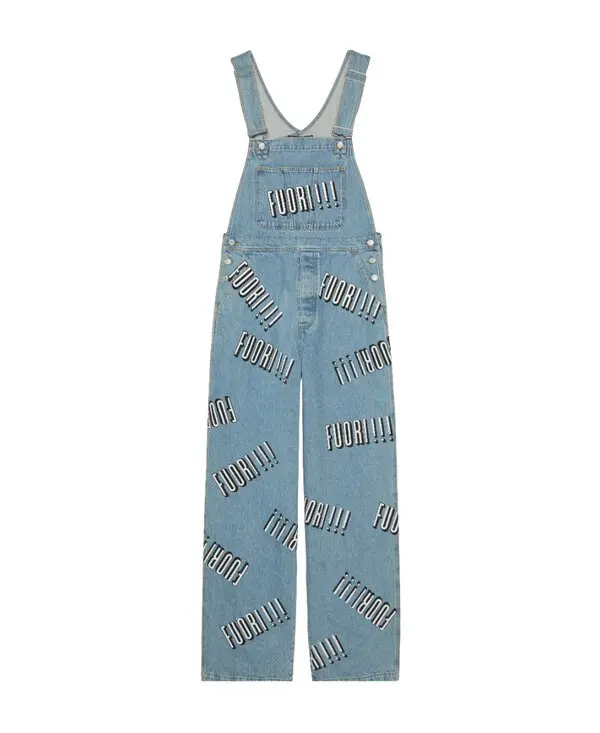 Gucci Graphic Printed Denim Dungaree - Light Blue