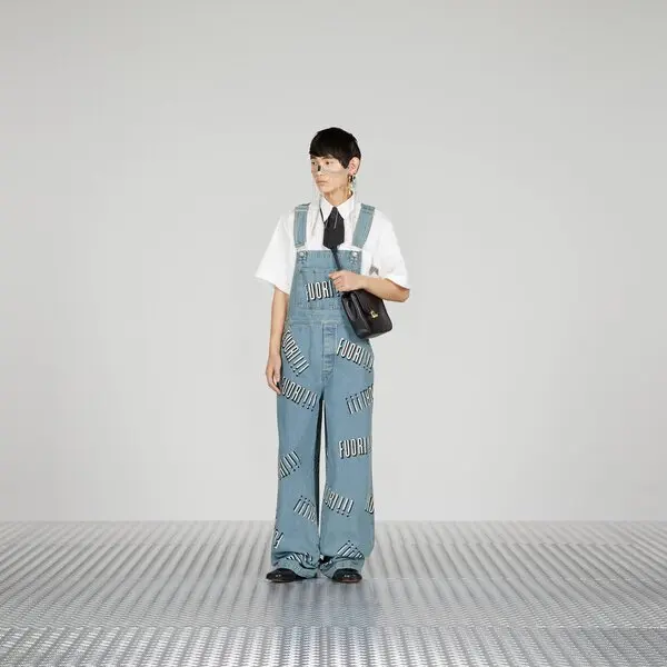 Gucci Graphic Printed Denim Dungaree - Light Blue