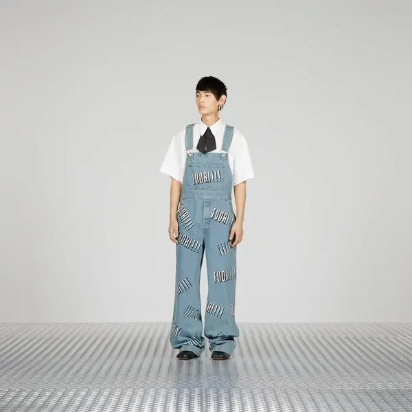 Gucci Graphic Printed Denim Dungaree - Light Blue