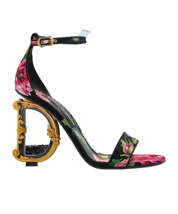 Dolce & Gabbana Floral Printed Heeled Sandals With Dg Monogram Heel