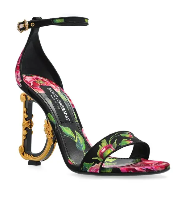 Dolce & Gabbana Floral Printed Heeled Sandals With Dg Monogram Heel