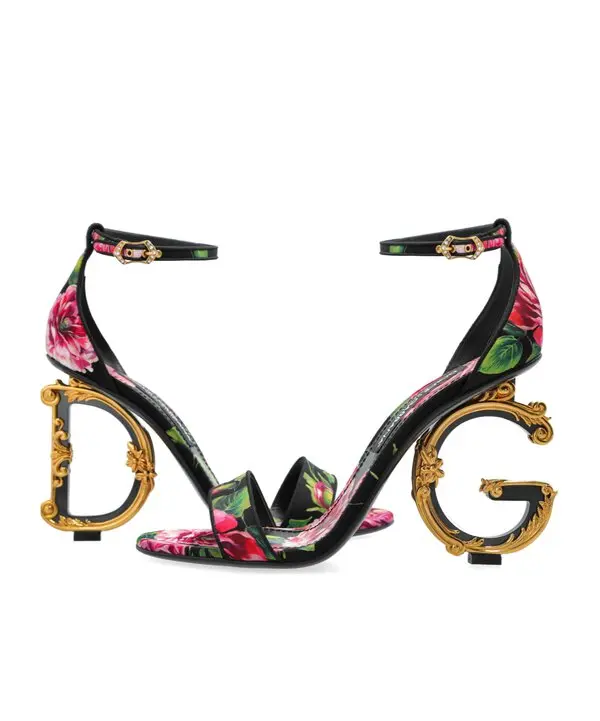 Dolce & Gabbana Floral Printed Heeled Sandals With Dg Monogram Heel